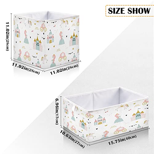 Kigai Princess Castle Rectangular Storage Bins - 16x11x7 In Large Foldable Storage Basket Fabric Storage Baskes Organizer for Toys, Books, Shelves, Closet, Home Decor