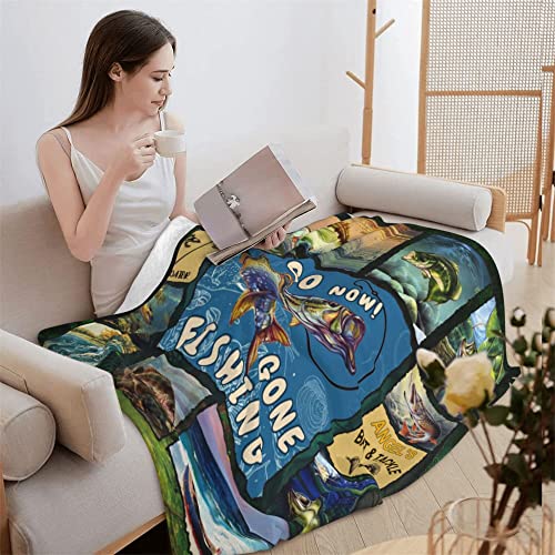 Socofuz Fish Blanket, Fish Blankets Throws Fishing Blanket, Gift for Fishing Lover, Fish Hunter Gift for Men Boy Dad, Super Soft Flannel Blanket for All Seasons 50x60 inches