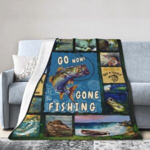 Socofuz Fish Blanket, Fish Blankets Throws Fishing Blanket, Gift for Fishing Lover, Fish Hunter Gift for Men Boy Dad, Super Soft Flannel Blanket for All Seasons 50x60 inches