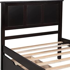 Twin Bed Frame with Drawers , Kids Twin Bed Frame, Wood Twin Platform Bed with Headboard , Twin Storage Bed ,No Box Spring Needed ,Espresso