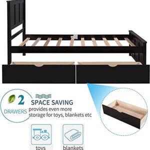 Twin Bed Frame with Drawers , Kids Twin Bed Frame, Wood Twin Platform Bed with Headboard , Twin Storage Bed ,No Box Spring Needed ,Espresso