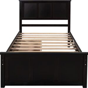 Twin Bed Frame with Drawers , Kids Twin Bed Frame, Wood Twin Platform Bed with Headboard , Twin Storage Bed ,No Box Spring Needed ,Espresso