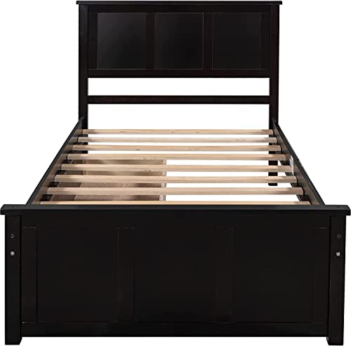 Twin Bed Frame with Drawers , Kids Twin Bed Frame, Wood Twin Platform Bed with Headboard , Twin Storage Bed ,No Box Spring Needed ,Espresso