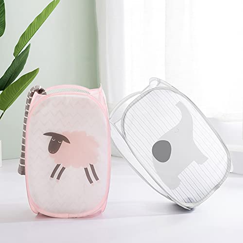 AOKID Mesh Laundry Bags with Handles, Collapsible Laundry Basket Elephant Sheep Pattern Mesh Bag Container for Blouse, Hosiery, Underwear Sheep