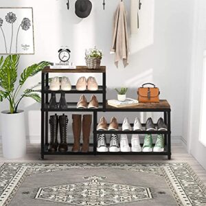 Shoe Rack Bench Shoe Storage Organizer with Seat, 5-Tier Industrial Free Standing Shoe Rack for Entryway, Narrow Shoe Rack Organizer Shelves for High Heels, Entryways, Hallways, Closets,Brown