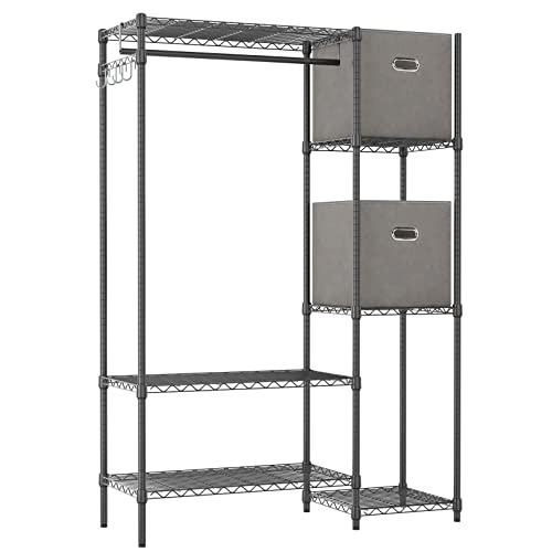 Likein Heavy Duty Clothes Rack, Metal Clothing Rack with Shelves and 2 Fabric Drawers, 6 Tiers Clothing Racks for Hanging Clothes Garment Rack Free Standing Clothes Racks