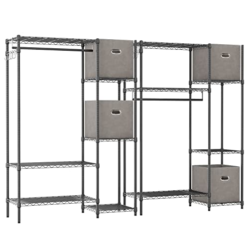 Likein Heavy Duty Clothes Rack, Metal Clothing Rack with Shelves and 2 Fabric Drawers, 6 Tiers Clothing Racks for Hanging Clothes Garment Rack Free Standing Clothes Racks