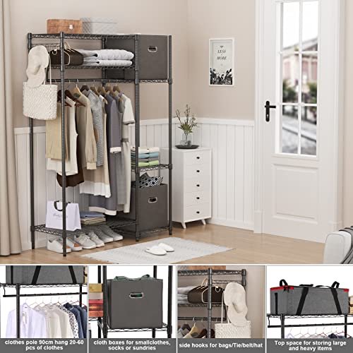 Likein Heavy Duty Clothes Rack, Metal Clothing Rack with Shelves and 2 Fabric Drawers, 6 Tiers Clothing Racks for Hanging Clothes Garment Rack Free Standing Clothes Racks