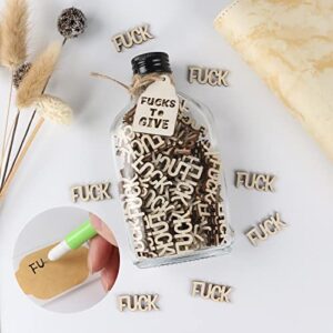 Fucks to Give Gift Jar of Fucks Fuck Wooden Cutout Letter Bad Mood Vent Gift for Christmas Valentine's Day Birthday Anniversary (7oz) 100 Pieces Fuchs Fucs to Give Glass Jar