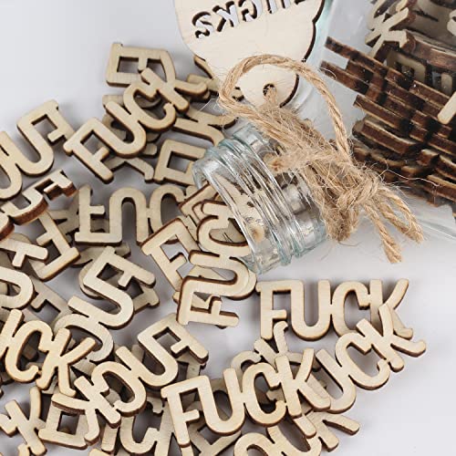 Fucks to Give Gift Jar of Fucks Fuck Wooden Cutout Letter Bad Mood Vent Gift for Christmas Valentine's Day Birthday Anniversary (7oz) 100 Pieces Fuchs Fucs to Give Glass Jar