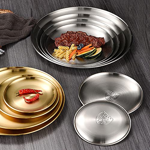 6 Pcs 5.5 Inch Circular Trinket Tray, Gold Stainless Steel, for Serving Trays Towel Storage Dish Plate Tea Fruit Trays Cosmetics Jewelry Plate Decorative Storage Tray (5.5 Inch, Silver)