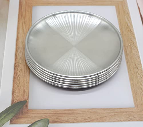 6 Pcs 5.5 Inch Circular Trinket Tray, Gold Stainless Steel, for Serving Trays Towel Storage Dish Plate Tea Fruit Trays Cosmetics Jewelry Plate Decorative Storage Tray (5.5 Inch, Silver)