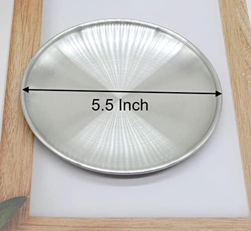 6 Pcs 5.5 Inch Circular Trinket Tray, Gold Stainless Steel, for Serving Trays Towel Storage Dish Plate Tea Fruit Trays Cosmetics Jewelry Plate Decorative Storage Tray (5.5 Inch, Silver)