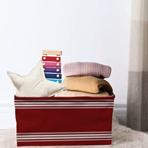 Storage Cubes Organizer with Handles, Rustic Farmhouse Storage Bins Fabric Collapsible Storage Baskets for Shelf Closet Nursery Cloth Organizers Box Burgundy Stripes 2pcs-15x11x9.5in