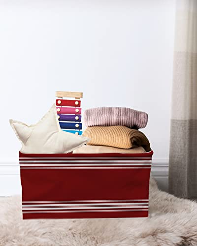 Storage Cubes Organizer with Handles, Rustic Farmhouse Storage Bins Fabric Collapsible Storage Baskets for Shelf Closet Nursery Cloth Organizers Box Burgundy Stripes 2pcs-15x11x9.5in