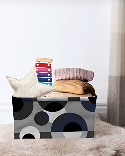 Storage Cubes Organizer with Handles, Modern Circles Storage Bins Fabric Collapsible Storage Baskets for Shelf Closet Nursery Cloth Organizers Box Blue and Gray Geometry 2pcs-15x11x9.5in