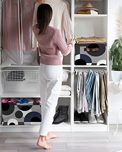 Storage Cubes Organizer with Handles, Modern Circles Storage Bins Fabric Collapsible Storage Baskets for Shelf Closet Nursery Cloth Organizers Box Blue and Gray Geometry 2pcs-15x11x9.5in