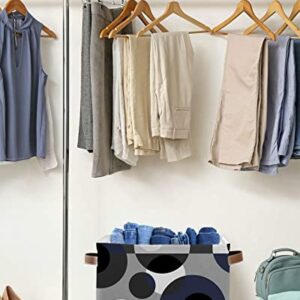 Storage Cubes Organizer with Handles, Modern Circles Storage Bins Fabric Collapsible Storage Baskets for Shelf Closet Nursery Cloth Organizers Box Blue and Gray Geometry 2pcs-15x11x9.5in