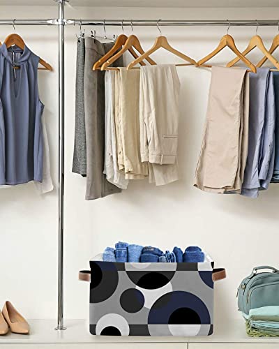 Storage Cubes Organizer with Handles, Modern Circles Storage Bins Fabric Collapsible Storage Baskets for Shelf Closet Nursery Cloth Organizers Box Blue and Gray Geometry 2pcs-15x11x9.5in