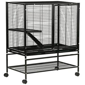 pawhut guinea pig cage with tray, small animal habitat, metal wire chinchilla cage, hedgehog cage, pet ferret cage with wheels & storage shelf, little critter cage