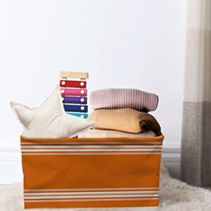 Storage Cubes Organizer with Handles, Thanksgiving Farmhouse Storage Bins Fabric Collapsible Storage Baskets for Shelf Closet Nursery Cloth Organizers Box Orange Fall Stripes 2pcs-15x11x9.5in