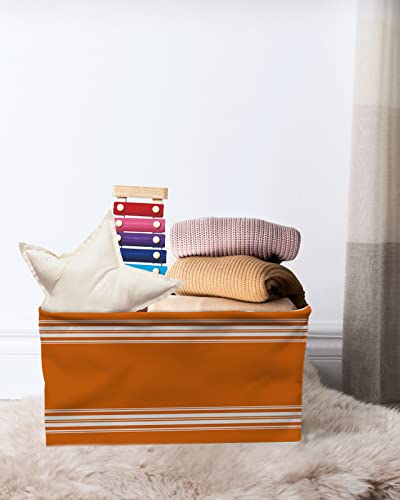 Storage Cubes Organizer with Handles, Thanksgiving Farmhouse Storage Bins Fabric Collapsible Storage Baskets for Shelf Closet Nursery Cloth Organizers Box Orange Fall Stripes 2pcs-15x11x9.5in