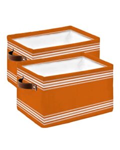 storage cubes organizer with handles, thanksgiving farmhouse storage bins fabric collapsible storage baskets for shelf closet nursery cloth organizers box orange fall stripes 2pcs-15x11x9.5in