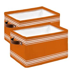 Storage Cubes Organizer with Handles, Thanksgiving Farmhouse Storage Bins Fabric Collapsible Storage Baskets for Shelf Closet Nursery Cloth Organizers Box Orange Fall Stripes 2pcs-15x11x9.5in