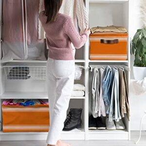 Storage Cubes Organizer with Handles, Thanksgiving Farmhouse Storage Bins Fabric Collapsible Storage Baskets for Shelf Closet Nursery Cloth Organizers Box Orange Fall Stripes 2pcs-15x11x9.5in