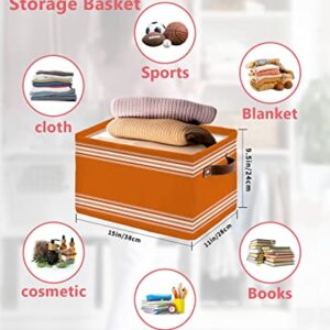 Storage Cubes Organizer with Handles, Thanksgiving Farmhouse Storage Bins Fabric Collapsible Storage Baskets for Shelf Closet Nursery Cloth Organizers Box Orange Fall Stripes 2pcs-15x11x9.5in