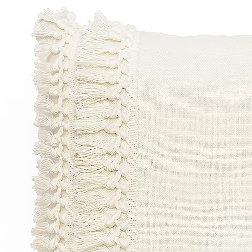 Lush Decor Modern Tassel Decorative Pillow, 20" x 20", Off- White