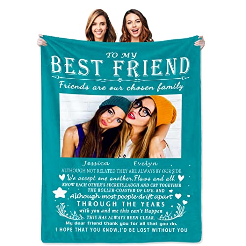 Lcyawer Custom Funny Best Friend Blanket with Photos, Personalized Bestie Blanket Gifts for Women, Birthday Gifts for Female Friends, Unique Long Distance Friendship Presents