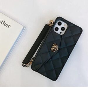 Yatchen for iPhone 14 Wallet Case ,Crossbody Phone Case with Lanyard Strap Cute Wallet Case Flip Folio Credit Card Holder Soft Silicone Girls Lady Handbag Case for iPhone 14 Black