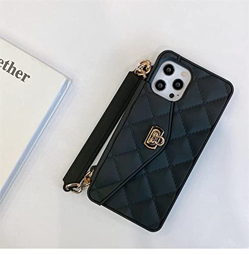 Yatchen for iPhone 14 Wallet Case ,Crossbody Phone Case with Lanyard Strap Cute Wallet Case Flip Folio Credit Card Holder Soft Silicone Girls Lady Handbag Case for iPhone 14 Black