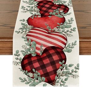 artoid mode eucalyptus hearts mother's day table runner, holiday kitchen dining table decoration for home party indoor 13x72 inch