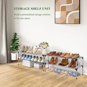 Anmerl 2 Tier Shoe Rack Stackable Shoe Storage Organizer for Closet Entryway Bedroom, 31.5 Inch Wide Stainless Steel Pipes Free Standing Shoe Storage Shelf (Sliver)