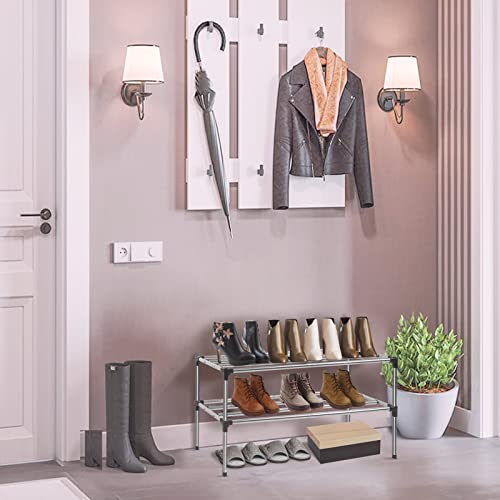 Anmerl 2 Tier Shoe Rack Stackable Shoe Storage Organizer for Closet Entryway Bedroom, 31.5 Inch Wide Stainless Steel Pipes Free Standing Shoe Storage Shelf (Sliver)