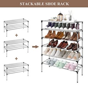 Anmerl 2 Tier Shoe Rack Stackable Shoe Storage Organizer for Closet Entryway Bedroom, 31.5 Inch Wide Stainless Steel Pipes Free Standing Shoe Storage Shelf (Sliver)