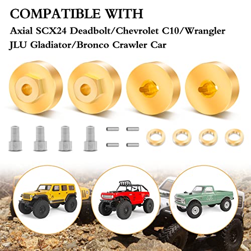 OGRC 4PCS Brass Wheel Weights 28g Wheel Weights with 8mm Hex Extended Adapter for Axial SCX24 C10 Jeep JLU Gladiator Bronco Deadbolt RC Crawler Car - 7g/pc