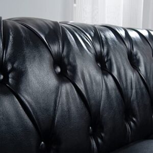 Faux Leather Couch， Modern Chesterfield Sofa Couch, Large 3 seat Couch, Sofas for Living Room, Apartment and Office Couch.(Black Sofa)