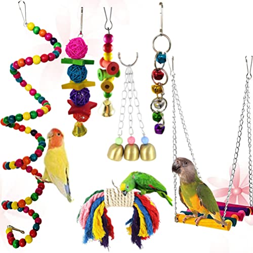 Mipcase Bird Cage Accessories Bird Parakeet Toys, 7pcs Budgie Toys Swing Hanging Parrot Chewing Toy Birds Cage Toy Budgie Accessories for Case Parakeets, Parrots, Budgie