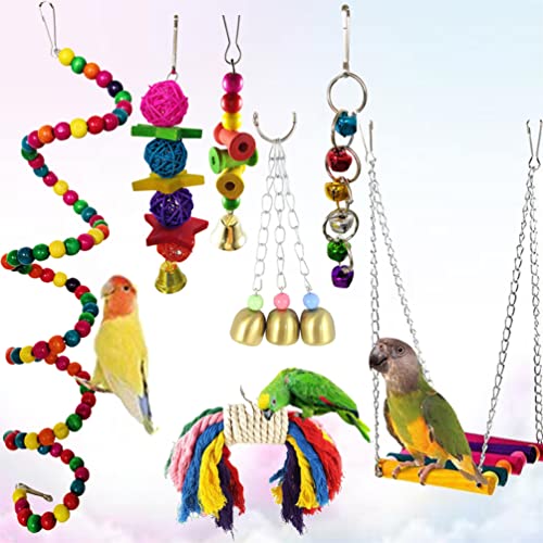 Mipcase Bird Cage Accessories Bird Parakeet Toys, 7pcs Budgie Toys Swing Hanging Parrot Chewing Toy Birds Cage Toy Budgie Accessories for Case Parakeets, Parrots, Budgie