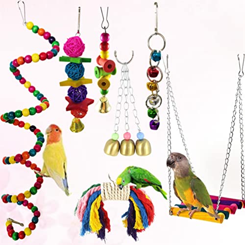 Mipcase Bird Cage Accessories Bird Parakeet Toys, 7pcs Budgie Toys Swing Hanging Parrot Chewing Toy Birds Cage Toy Budgie Accessories for Case Parakeets, Parrots, Budgie