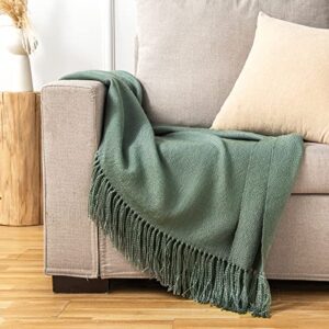 CozeCube Sage Green Throw Blanket for Couch, Boho Throw Blanket with Fringe Tassel, Light Fall Throw Blanket for Bed, Living Room Outdoor, Gift, Sage Green, 50"x60"