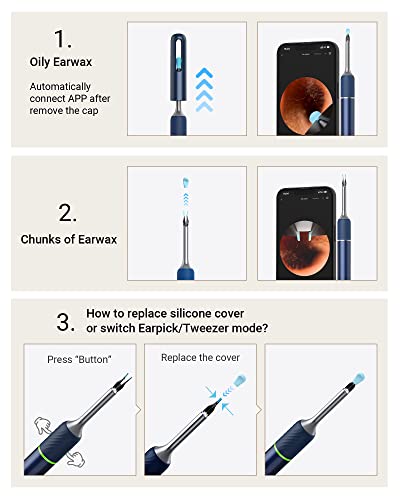 BEBIRD Note5 AuriCare Ear Wax Removal Tool with Ear Camera, Ear Cleaner with Ear Pick &Tweezers Mode,1000W Ear Scope,Universal Gyroscope for Earwax Removal, Ear Wax Removal Kit Include 6pcs Ear Scoop