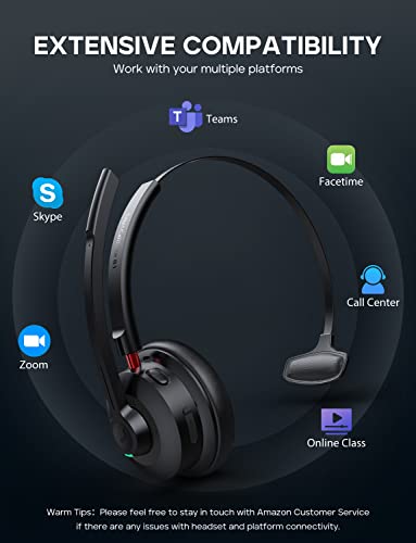 Tribit Bluetooth Headset, Wireless Headset with Microphone Qualcomm CVC 8.0 AI Noise Canceling for Trucker Office, 50H Talk Time Mute Button Headset with Adapter for Computer Cell Phones, CallElite81