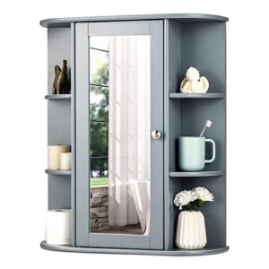 loko bathroom medicine cabinet with mirror, bathroom mirror cabinet with 6-position adjustable shelf, bathroom wall cabinet with single mirror door, 23.5 x 6.5 x 28 inches (grey)