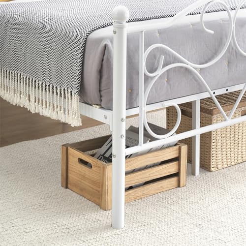 coucheta Twin Size Bed Frames for Kids- Metal Platform Bed with Headboard and Footboard No Box Spring Needed Easy Assembly, White