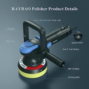 RAYBAO Polisher Novice Friendly, 6inch Car Buffer Polisher 6 Speeds & 2000-6400OPM Dual Action Orbital Polisher More Secure for Car Detailing, Random Polisher Kit for Car Polishing Waxing