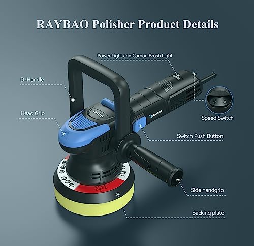 RAYBAO Polisher Novice Friendly, 6inch Car Buffer Polisher 6 Speeds & 2000-6400OPM Dual Action Orbital Polisher More Secure for Car Detailing, Random Polisher Kit for Car Polishing Waxing